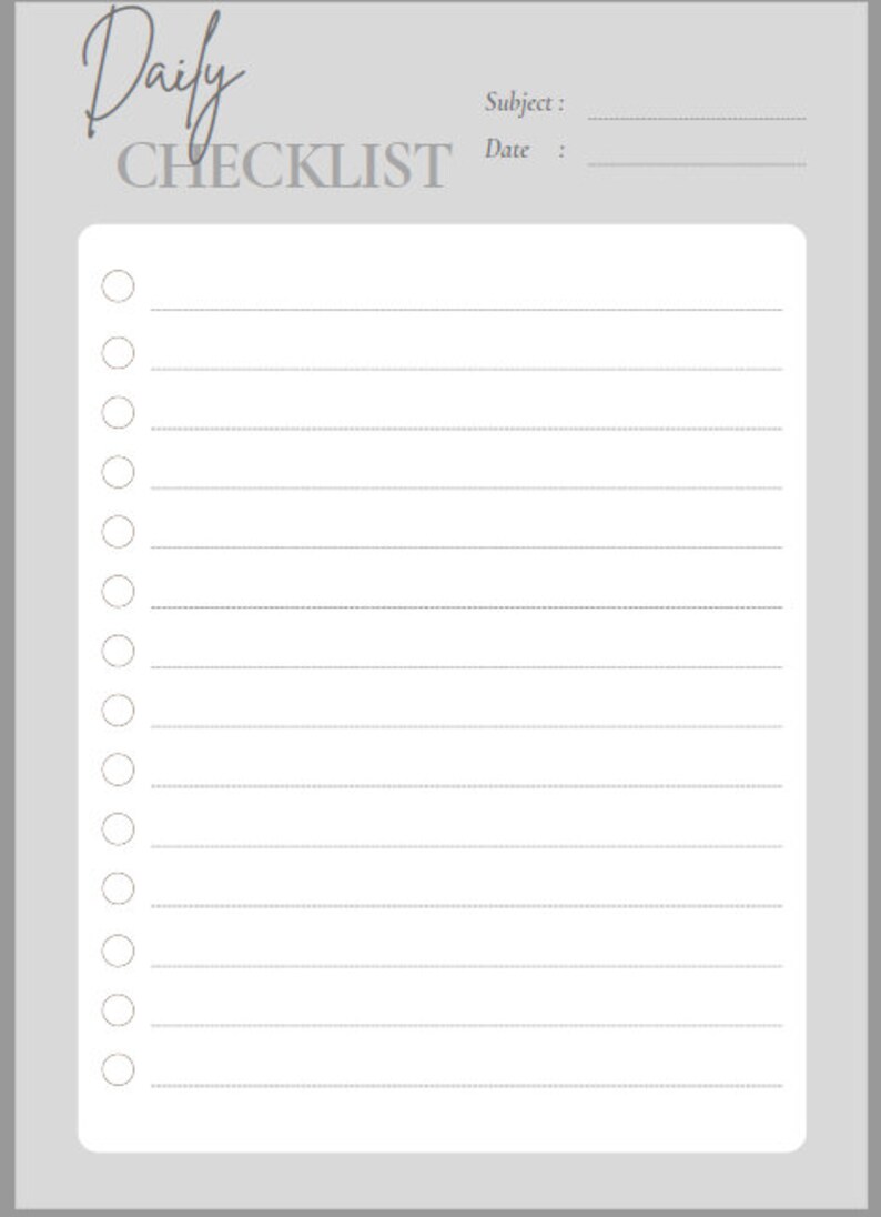 Daily Check List, White & Grey Daily Checklist, Checklist, To-do List ...