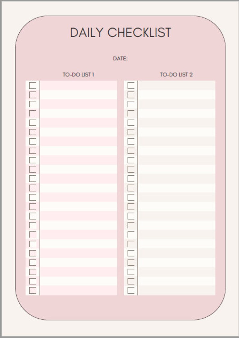 Pink and Cream Daily Check List, Pink Daily Checklist, Checklist, To-do ...