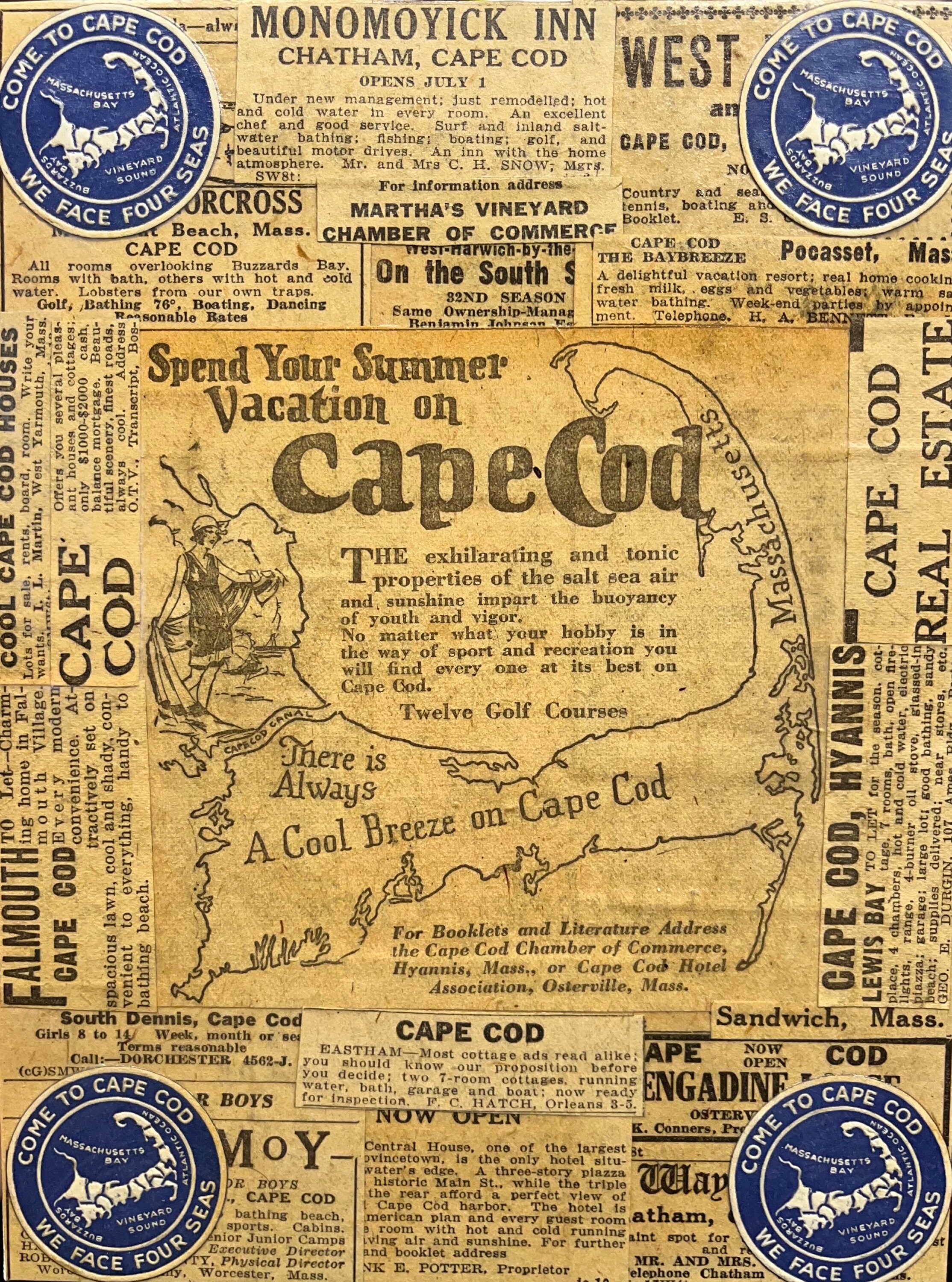 Handmade Vintage Newspaper Collage visit Cape Cod 1920s Newspaper ...