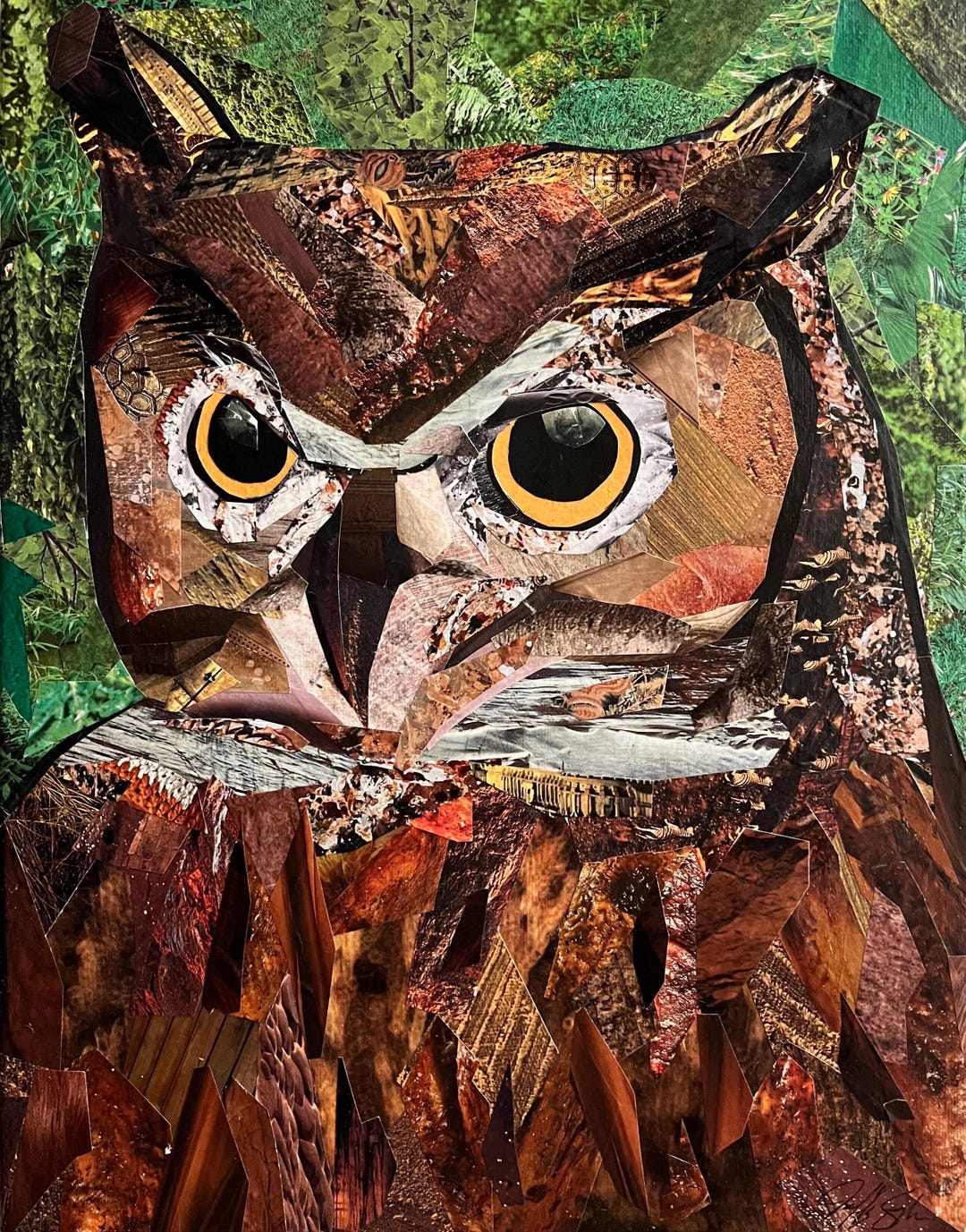 Wise Guy Magazine Paper Collage Mosaic Artwork of Great Horned Owl ...