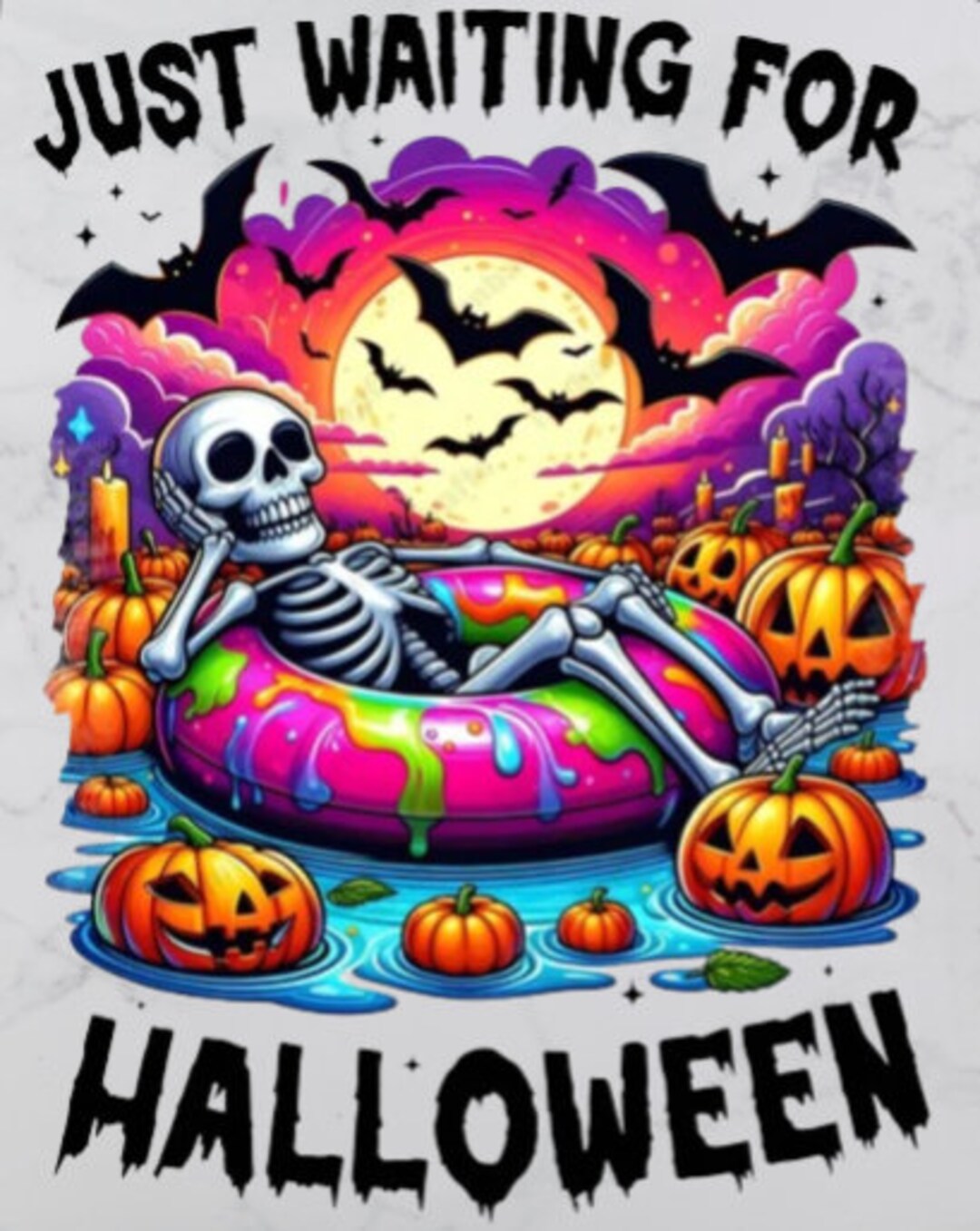 Skeleton Png, Digital File, Just Waiting for Halloween Png, Cute ...
