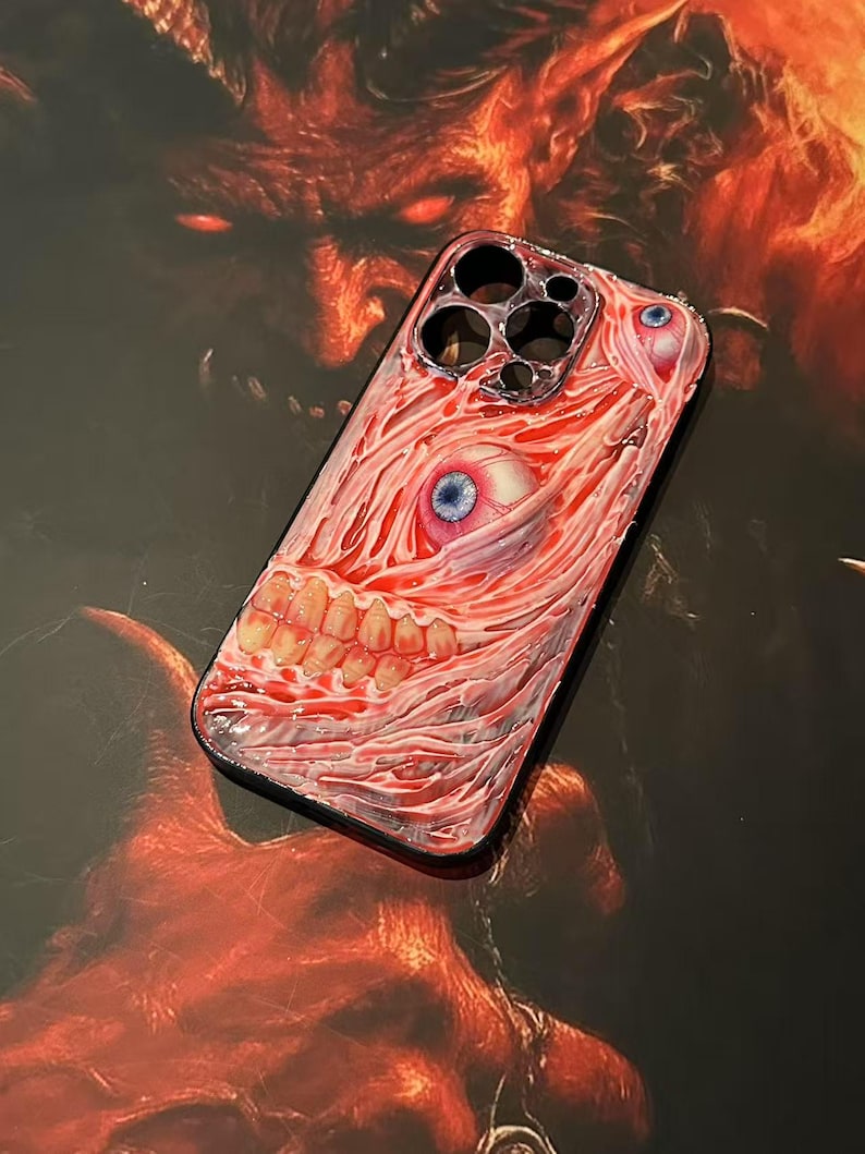Handmade 3D Horror Phone Case With Eyeball & Teeth Design, Horroeyeart ...