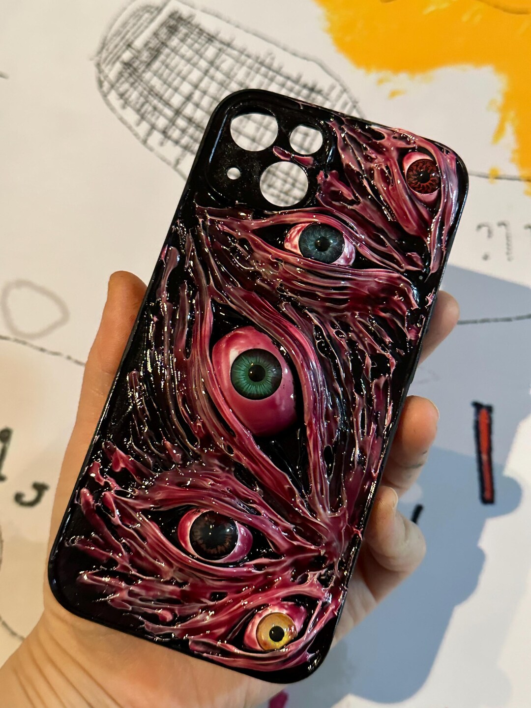 Horroreyeart 3D Colored Pupils Human Eyes Phone Case, 16 15 14 12 Mini ...
