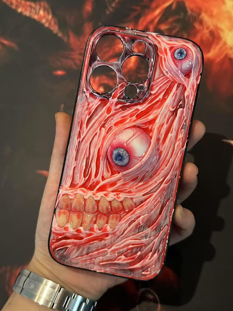 Handmade 3D Horror Phone Case With Eyeball & Teeth Design, Horroeyeart ...