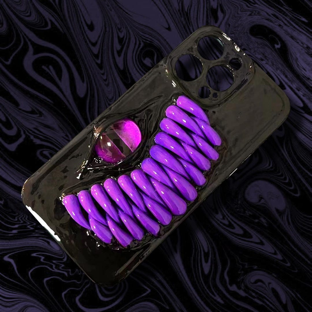 Custom Creepy Teeth & Gothic Purple Eye Phone Case, Halloween Party ...