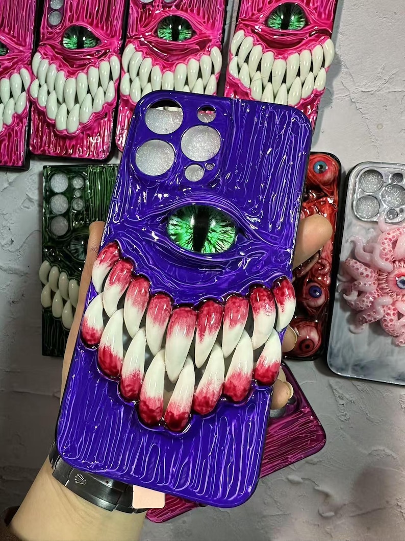 Handmade Horror Monster Phone Case: Glowing Teeth & Cat Eye, 3d Decoden ...