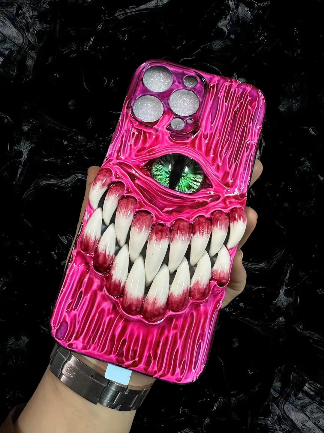 Handmade Horror Monster Phone Case: Glowing Teeth & Cat Eye, 3d Decoden ...