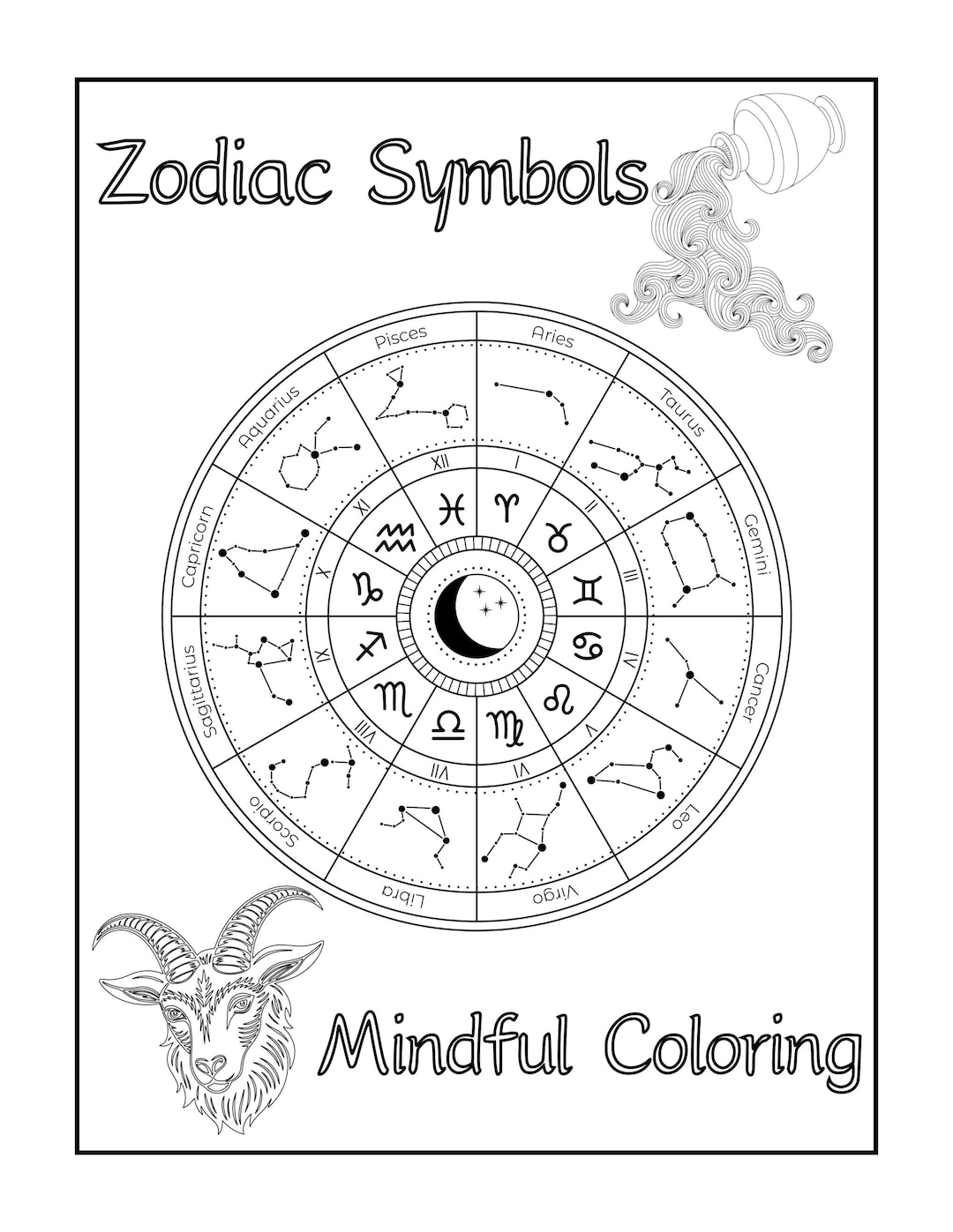 Zodiac Symbols Coloring Book - Etsy