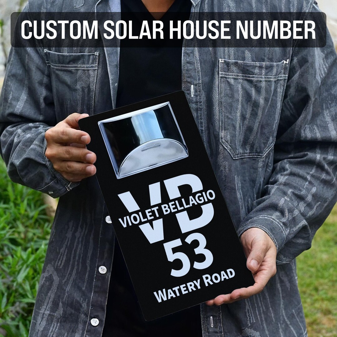 House Sign With Solar Light Door Number Plaque Matt Black & White - Etsy