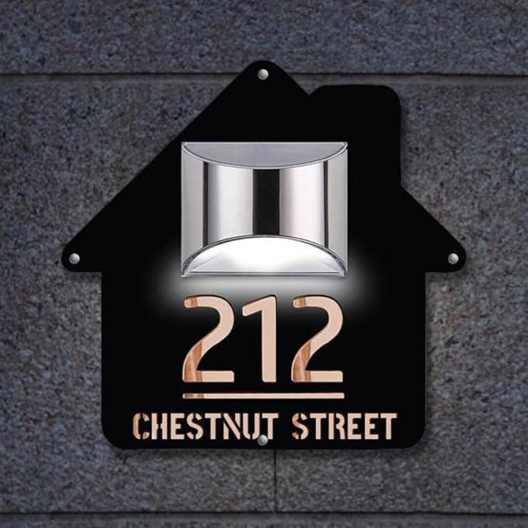 Personalised Modern Solar House Number for Outdoors, Solar House Number ...