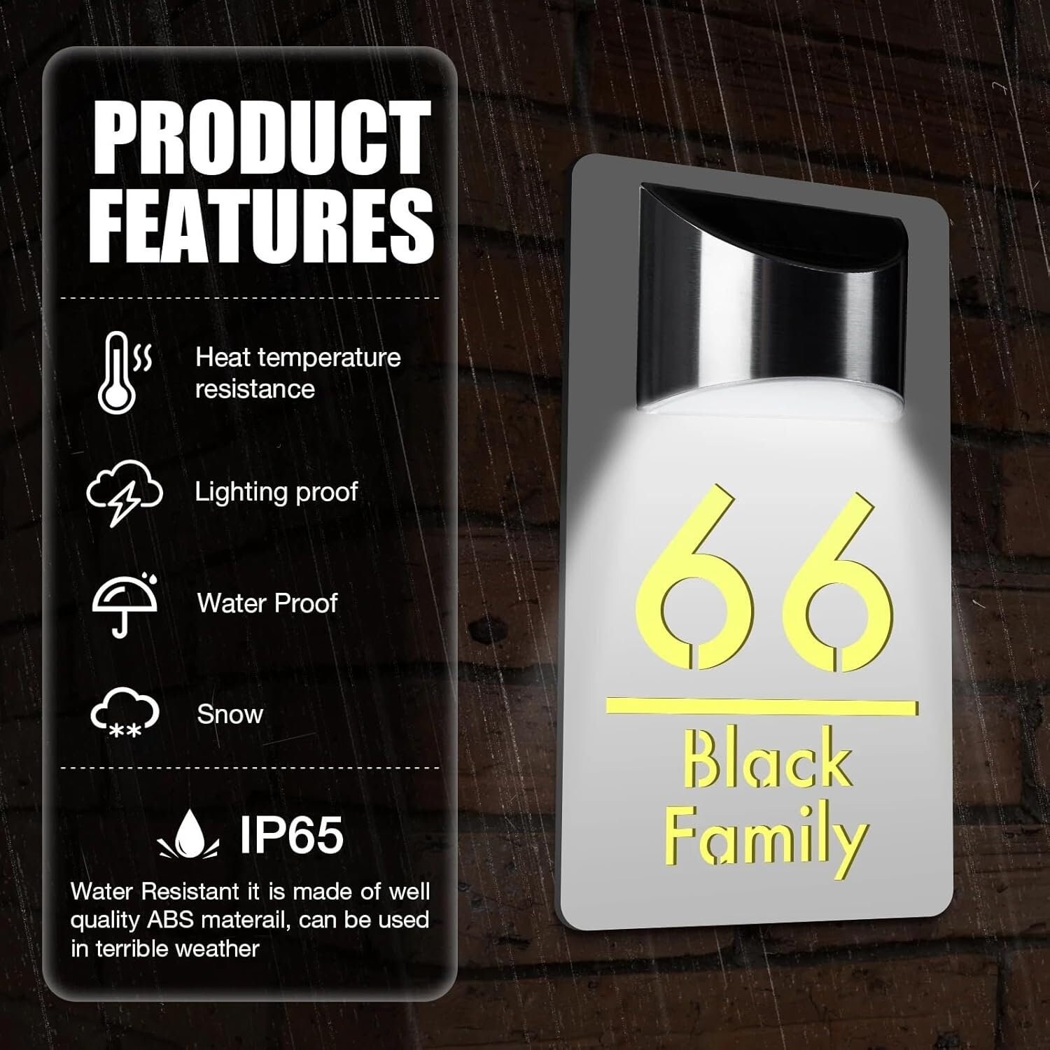 Illuminated Solar Light House Number Plaque for Personalized Door Sign ...