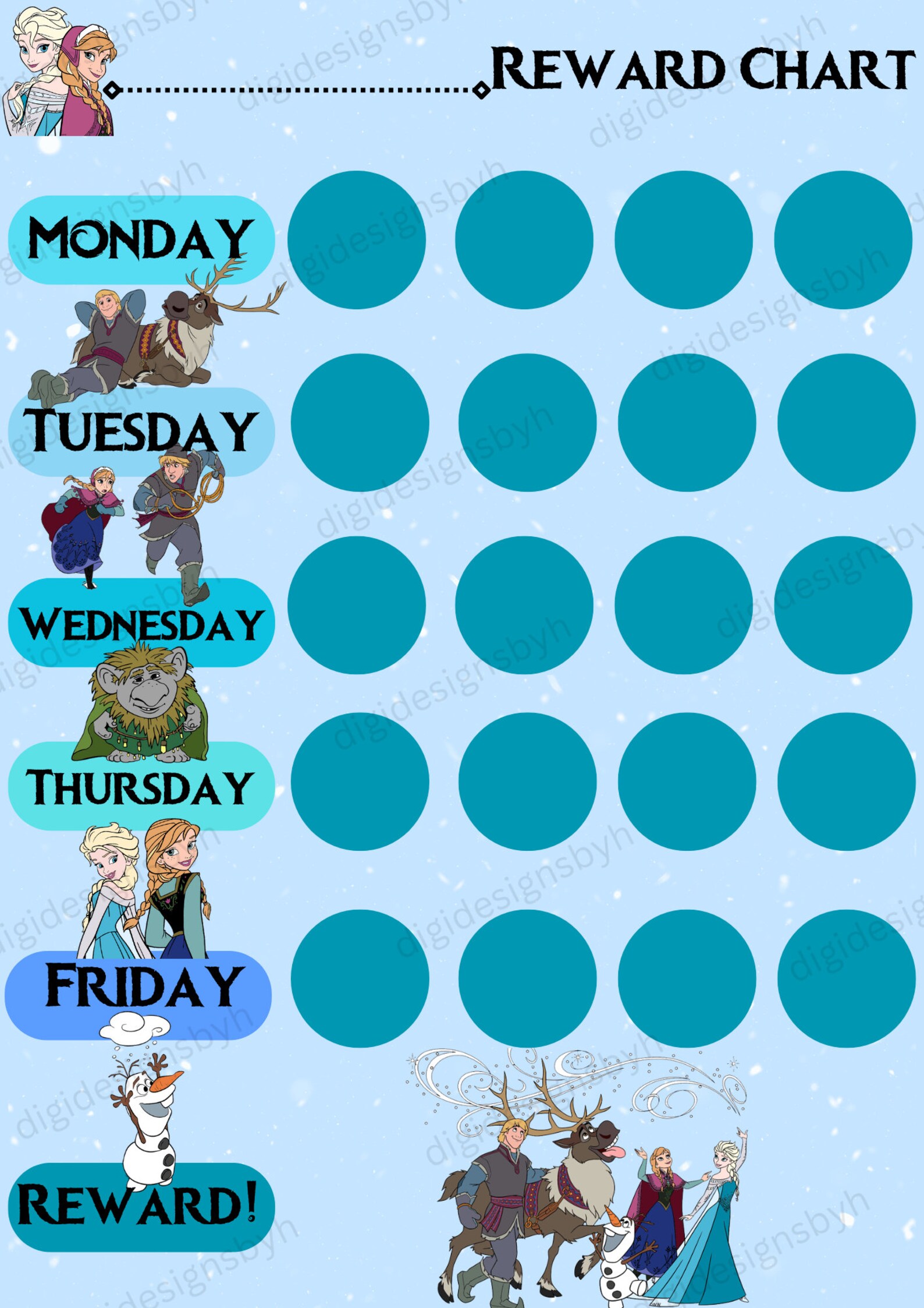 Frozen Reward Chart Kids Frozen Reward Chart Kids Reward Chart ...