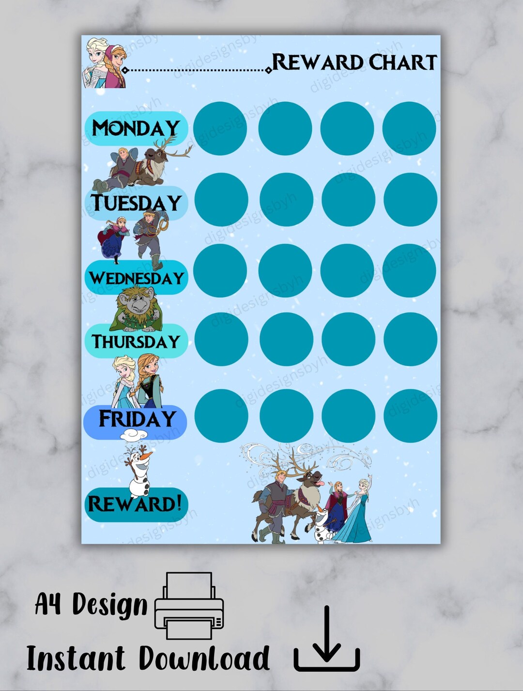 Frozen Reward Chart Kids Frozen Reward Chart Kids Reward Chart ...