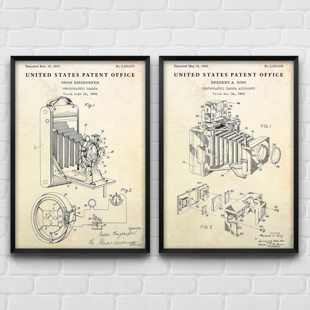 Vintage Patent Posters for Photo Studio, Wall Art With Blueprints ...