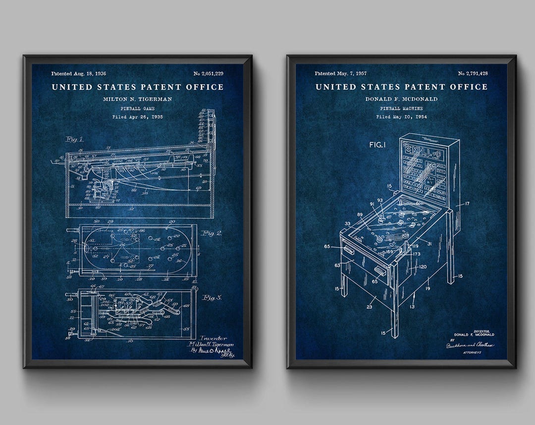 Vintage Pinball Machine Posters, Patents and Blueprints, Wall Art Game ...