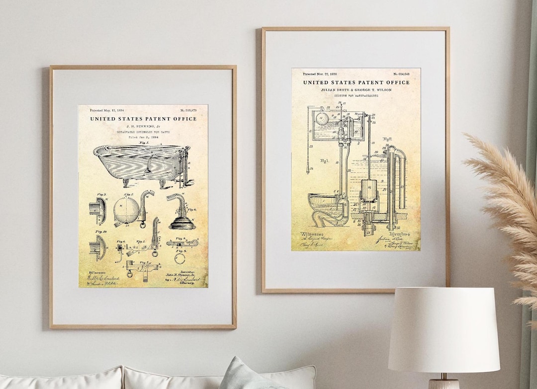 Vintage Patent Prints Bathroom, Wall Art Blueprints, Set of 2 ...