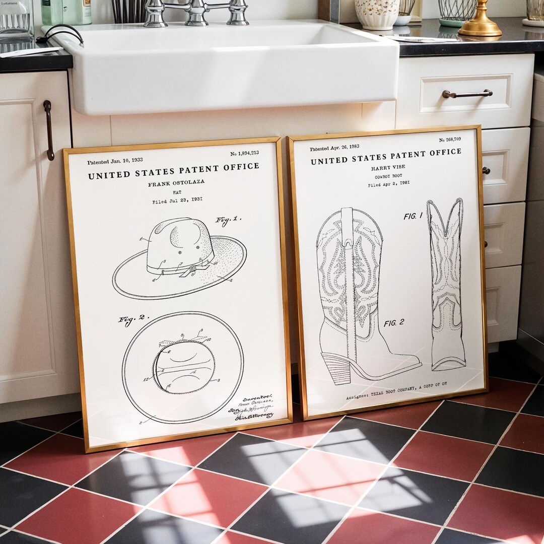 Vintage Patent Posters "cowboy Hat and Boots", Retro Art for Western ...