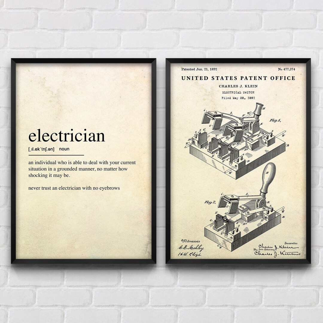 Electrician Definition & Electrical Switch Patent Wall Art | Vintage ...