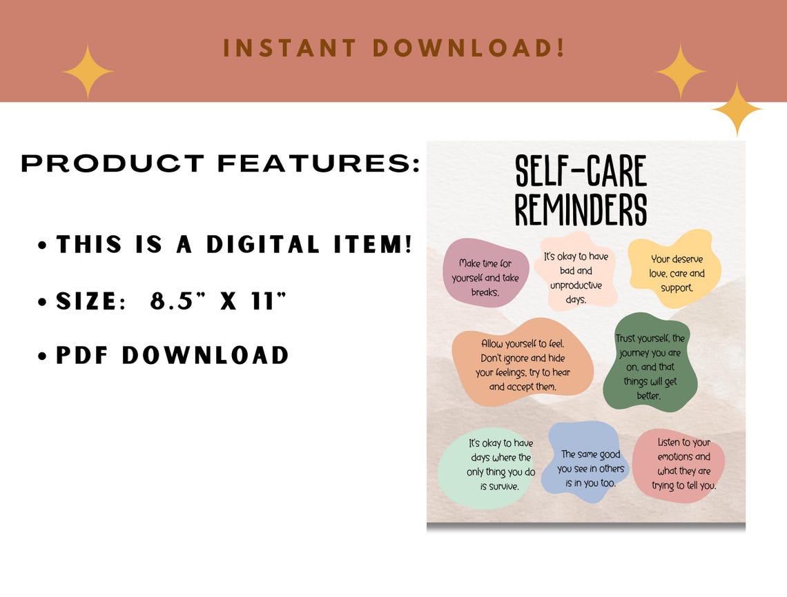 Self-care Poster, Calming Corner, Therapy Office Decor, Self Care ...