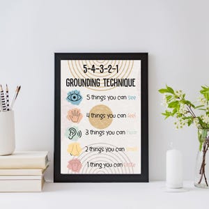 Grounding Techniques Poster, Calming Corner, Therapy Office Decor, Self ...