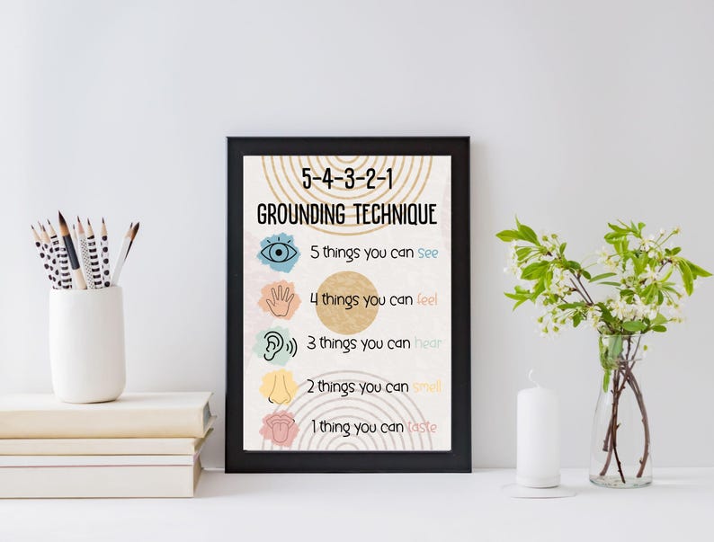 Grounding Techniques Poster, Calming Corner, Therapy Office Decor, Self ...