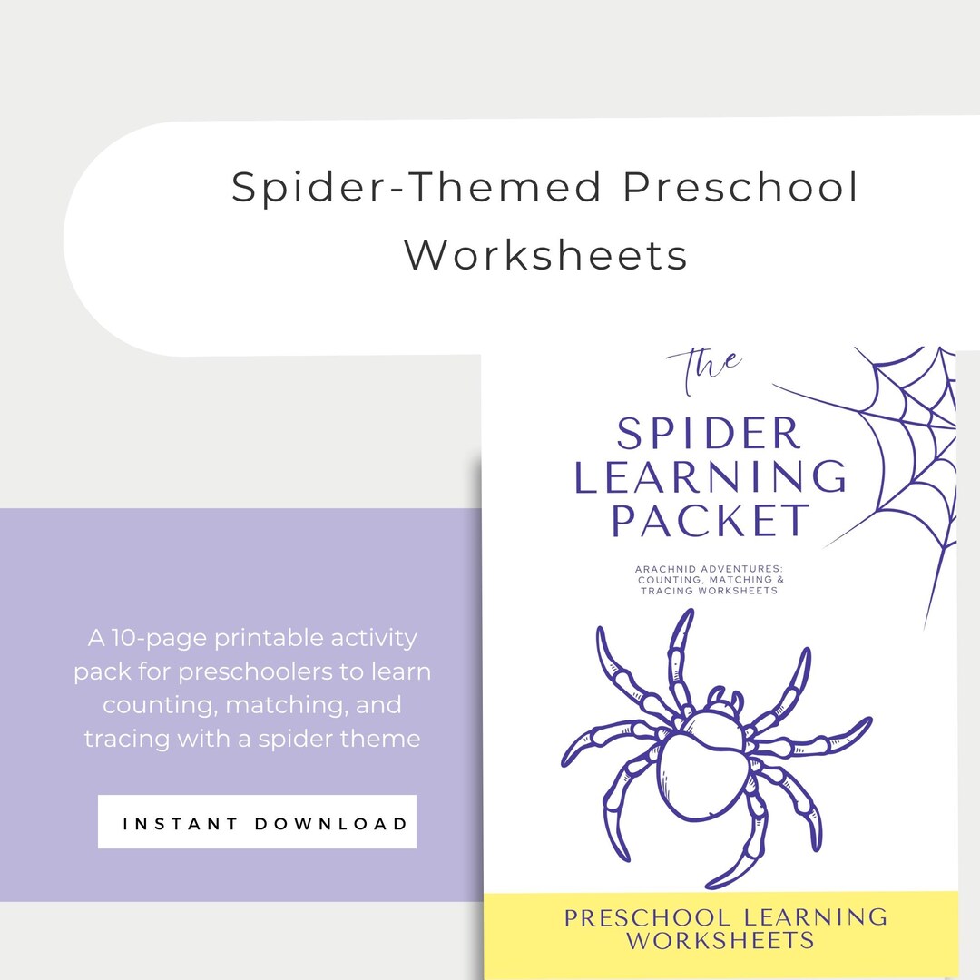 Spider Preschool Worksheets | Counting, Matching, Tracing (digital ...