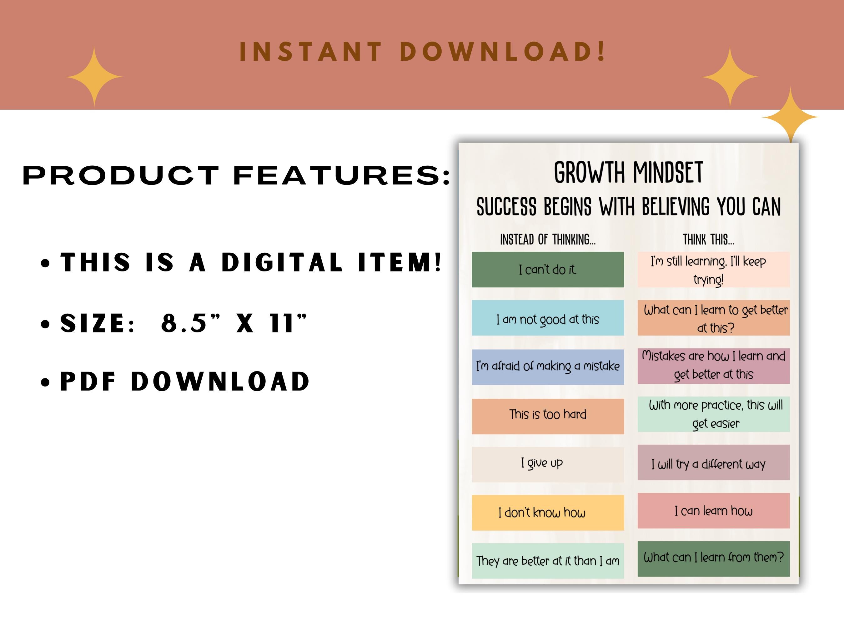 Growth Mindset Poster, Calming Corner, Therapy Office Decor, Self Care ...