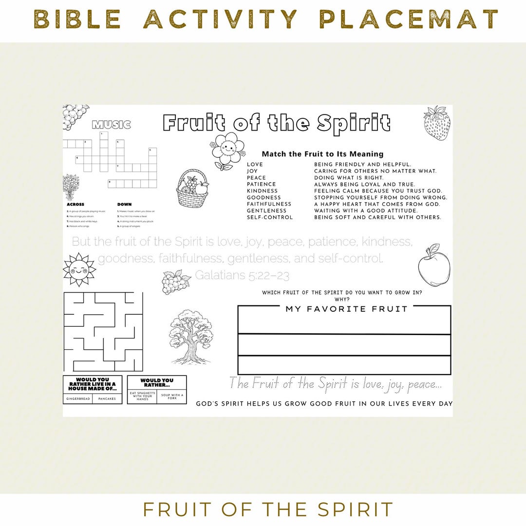Fruit of the Spirit Christian Activity Placemat| Bible Maze, Tracing ...