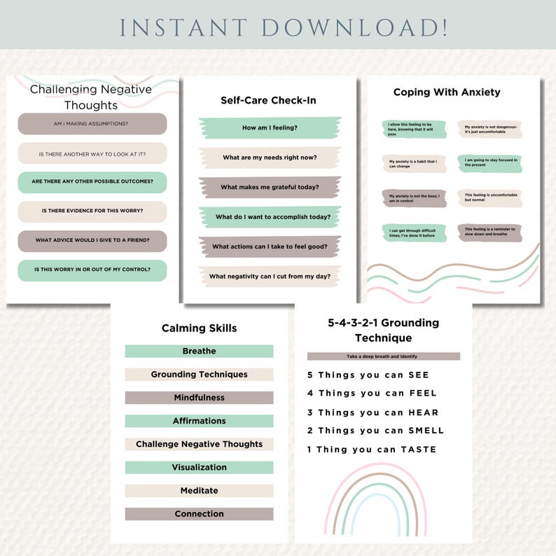 Anxiety Coping Skills Worksheets| Anxiety Relief|therapy Tools for ...