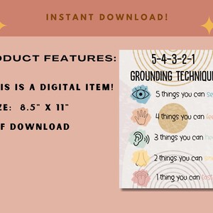 Grounding Techniques Poster, Calming Corner, Therapy Office Decor, Self ...