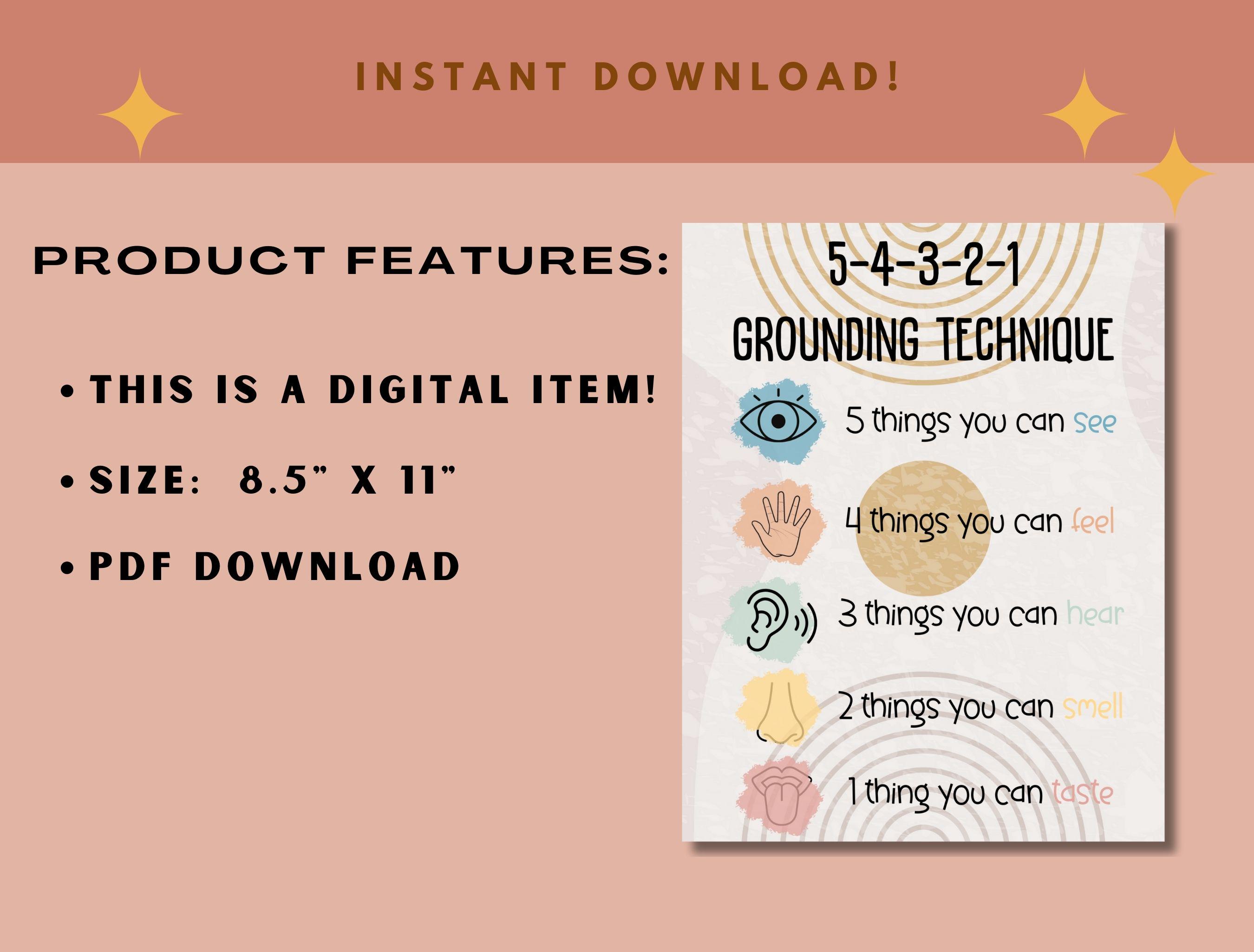 Grounding Techniques Poster, Calming Corner, Therapy Office Decor, Self ...