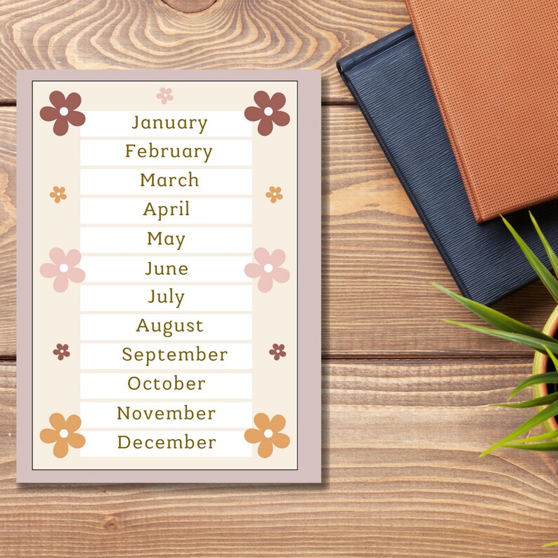 Months of the Year Printable Chart: Homeschool Classroom Poster (PDF ...