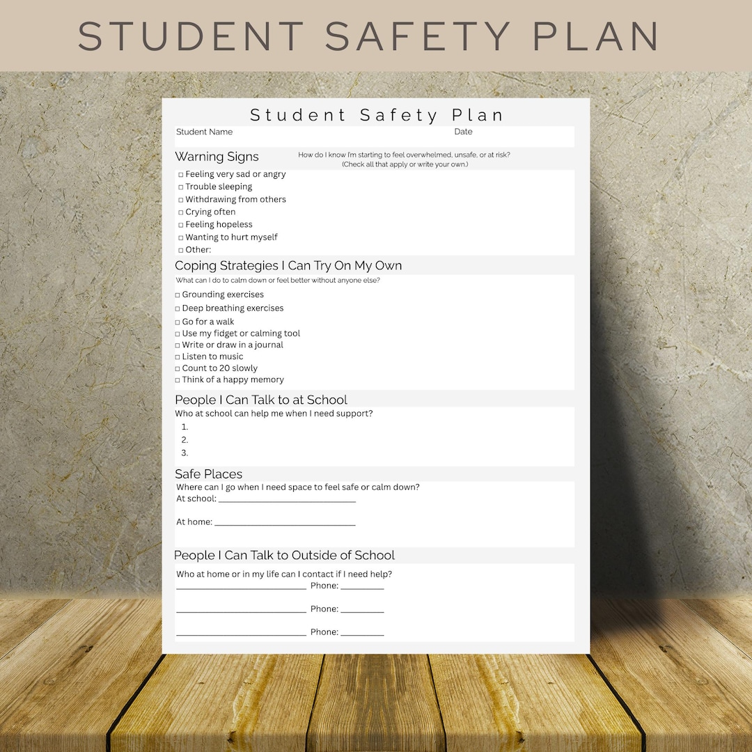 Student Safety Plan: Mental Health Risk Assessment Tool (printable PDF ...