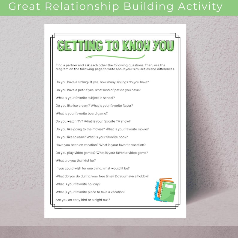 Classroom Icebreaker Worksheet: Getting to Know You Activity (PDF/JPG ...