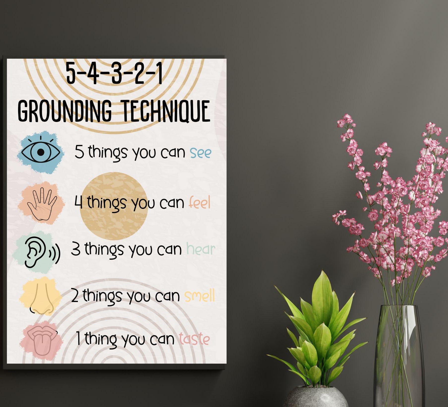 Grounding Techniques Poster, Calming Corner, Therapy Office Decor, Self ...