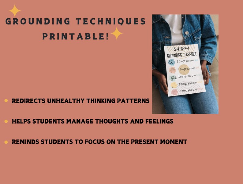 Grounding Techniques Poster, Calming Corner, Therapy Office Decor, Self ...