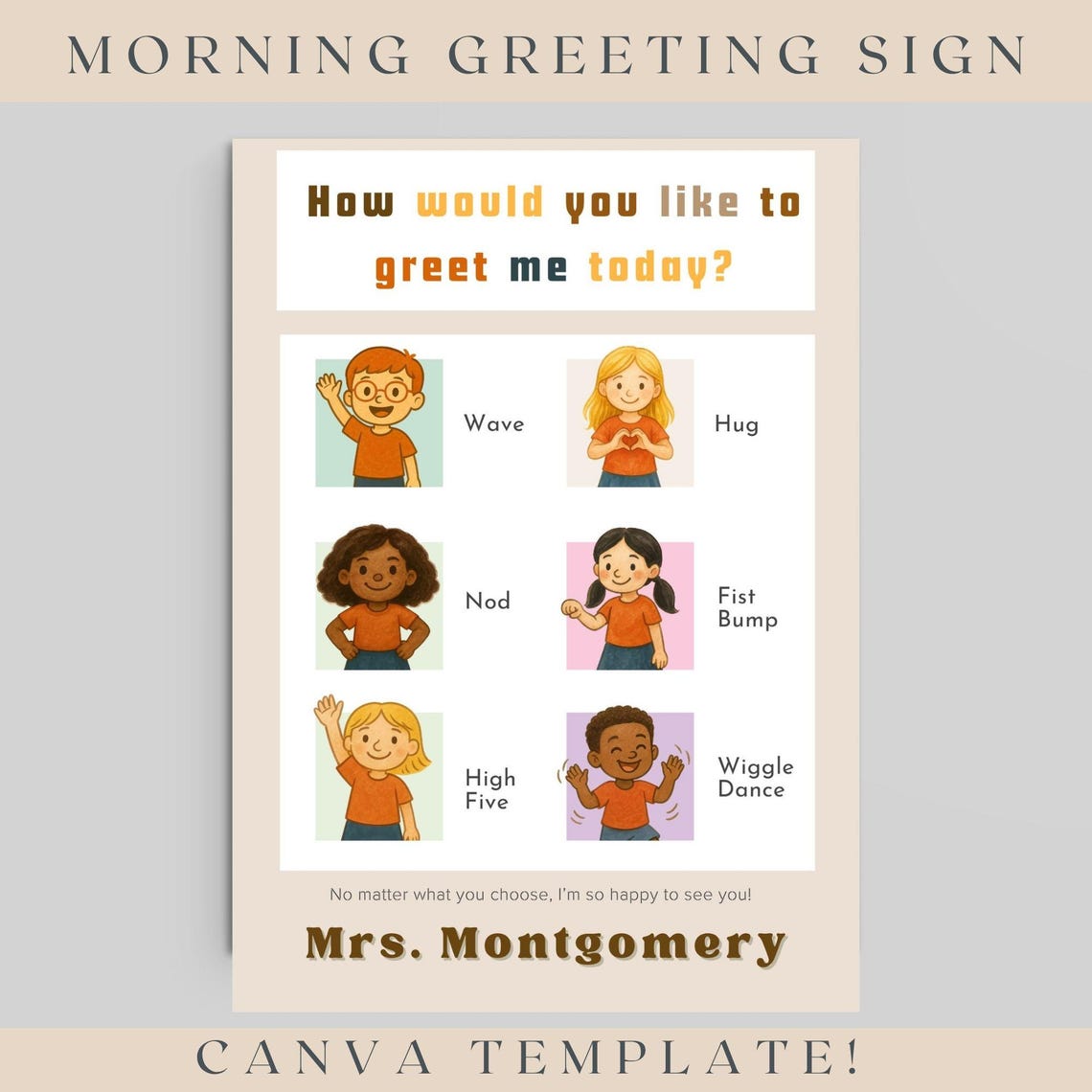 Editable Student Greeting Sign: Classroom Check-in Canva Template ...