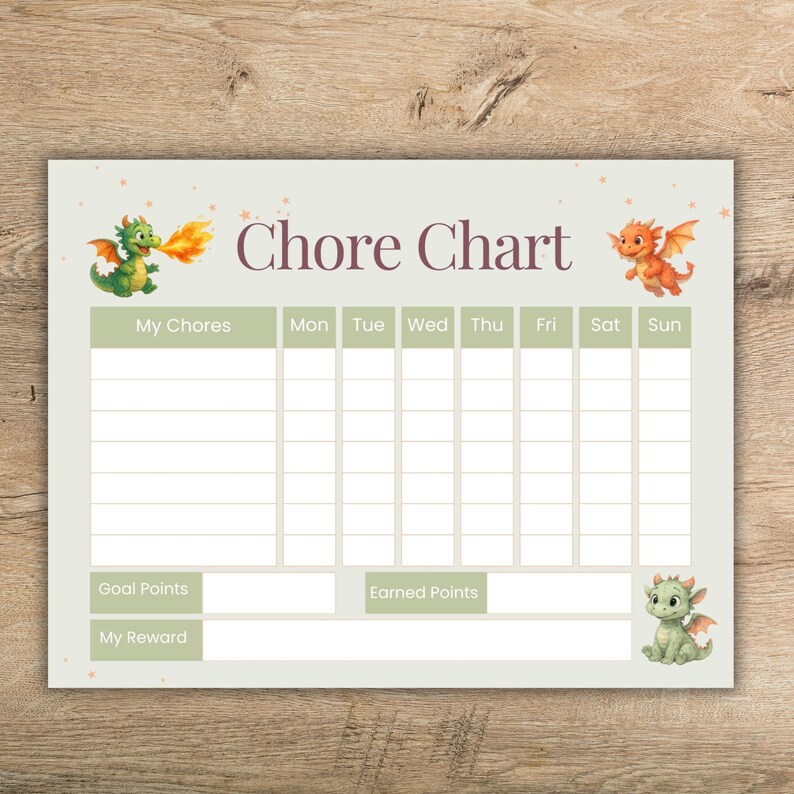 Dinosaur Chore Chart for Kids: Reward System, Responsibility Tracker ...