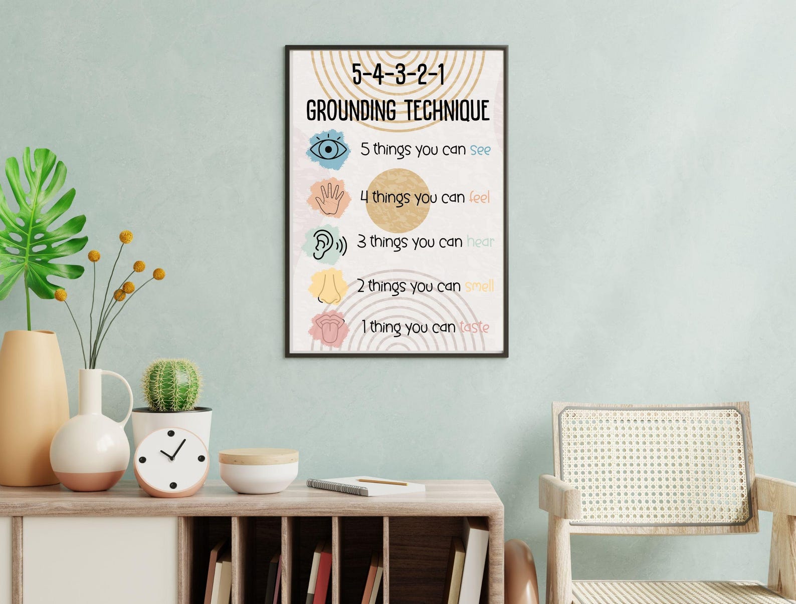 Grounding Techniques Poster, Calming Corner, Therapy Office Decor, Self ...