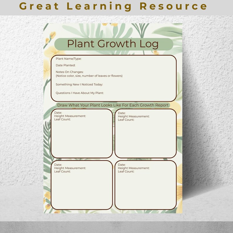 Plant Growth Log Printable |homeschool Science Worksheet |nature Study ...