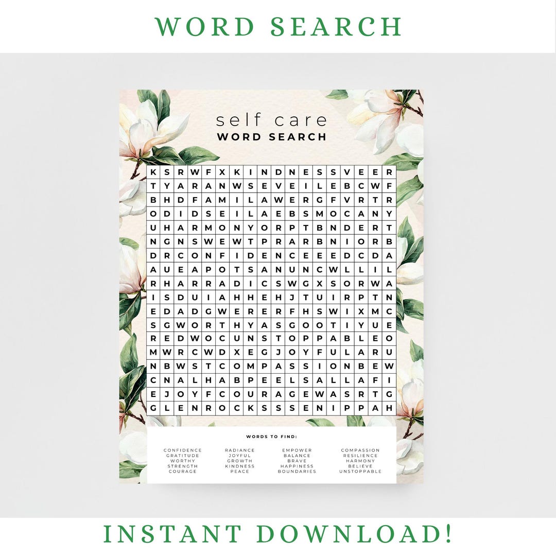 Self-care Word Search Printable: Fun Activity Sheet (PDF) - Etsy