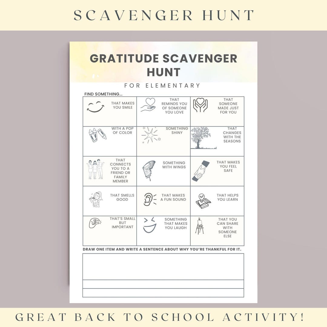 Printable Scavenger Hunt for Classroom|gratitude Scavenger Hunt ...