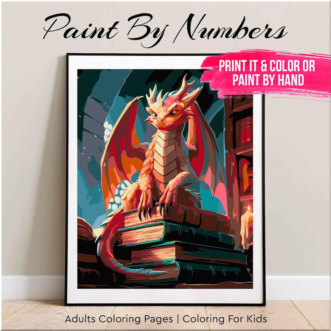 Fantasy Dragon Paint by Numbers Kit Printable, Library Art Coloring ...