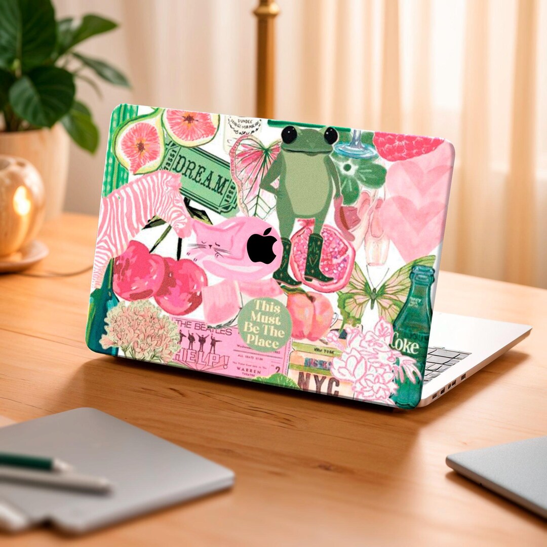 Colorful Retro Sticker Collage for MacBook Cases, Fun Pink and Green ...