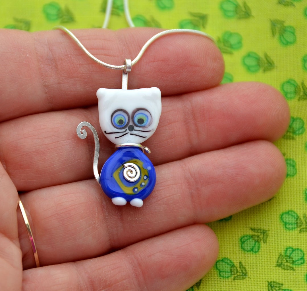 Cat Pendant, Cat Necklace, Lampwork Necklace, Glass Necklace, Cat Lover ...