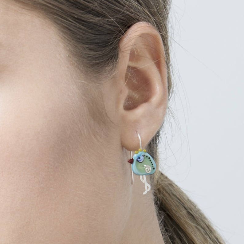 Miniature Portrait Earrings, Glass Bird Earrings, Girl Figure, Doll ...