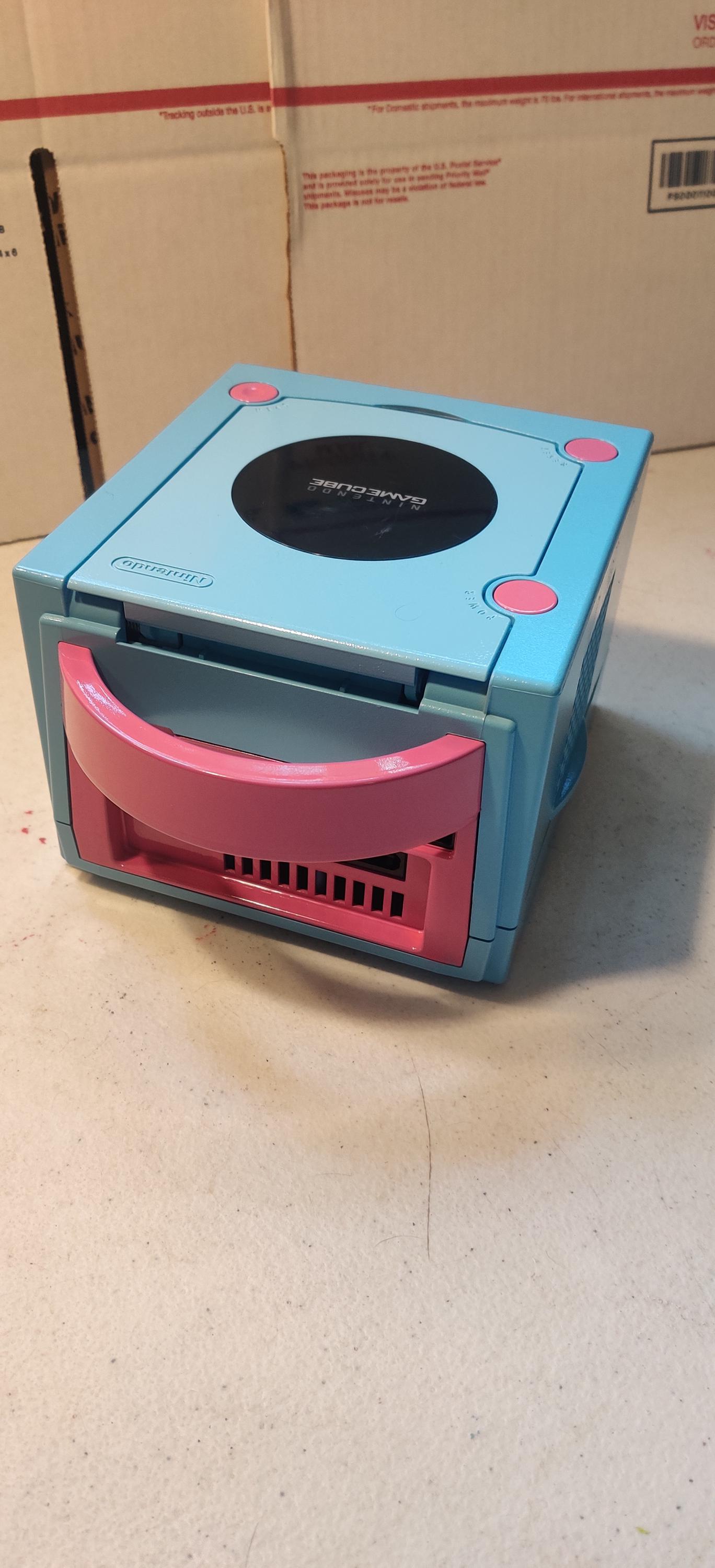 Nintendo Gamecube Light Blue and Hot Pink authentic Item Hand Painted ...