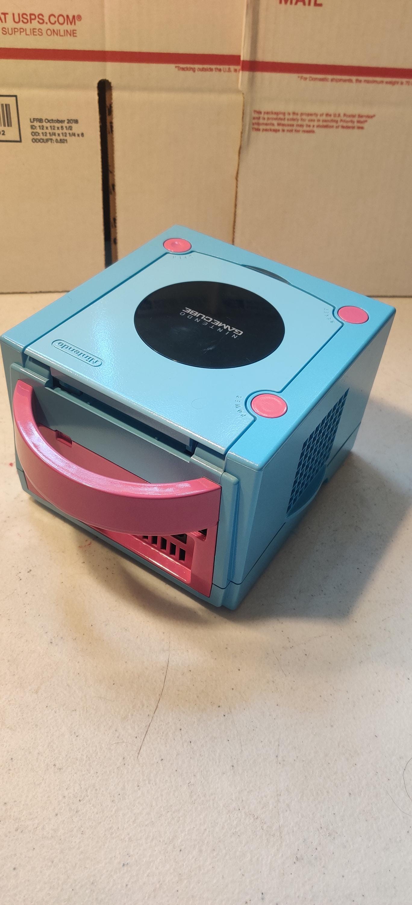 Nintendo Gamecube Light Blue and Hot Pink authentic Item Hand Painted ...