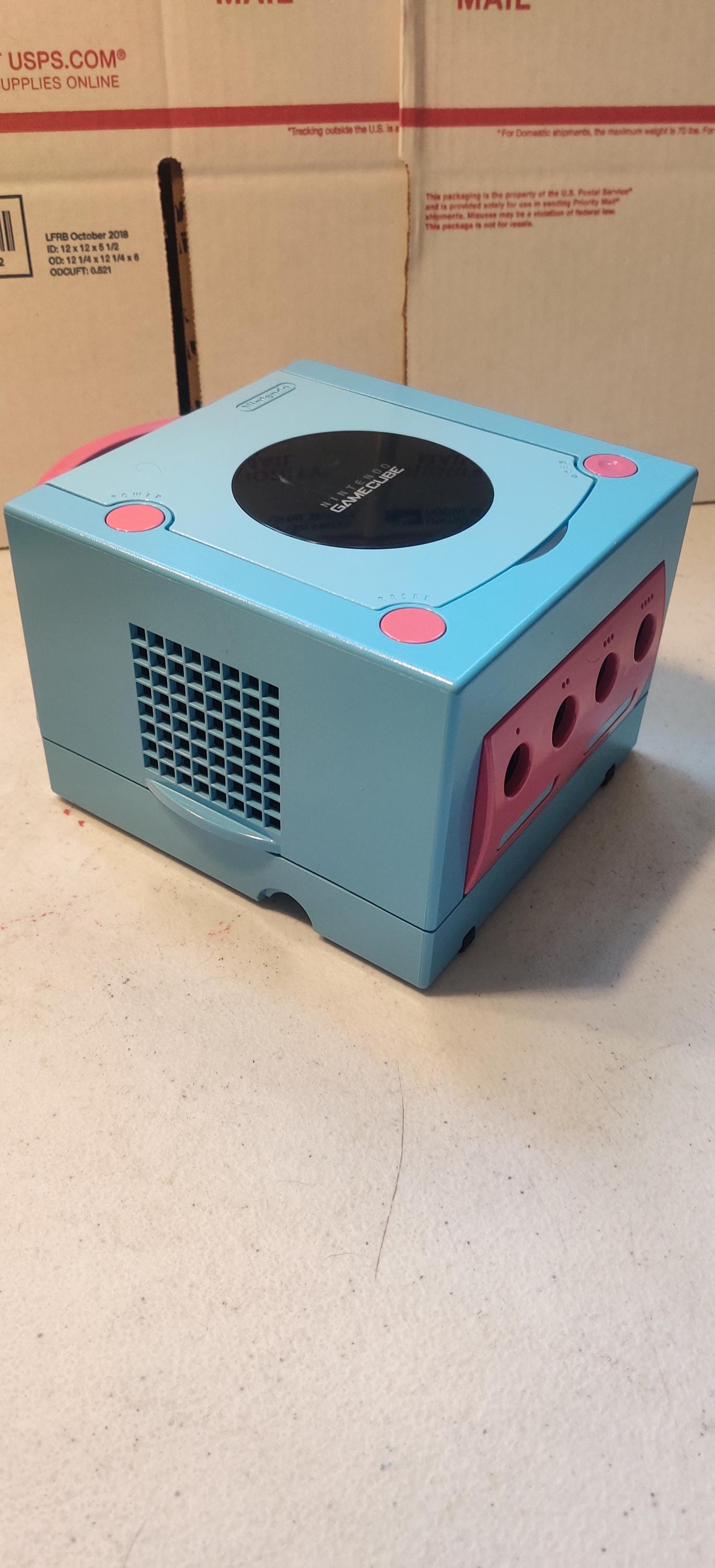Nintendo Gamecube Light Blue and Hot Pink authentic Item Hand Painted ...
