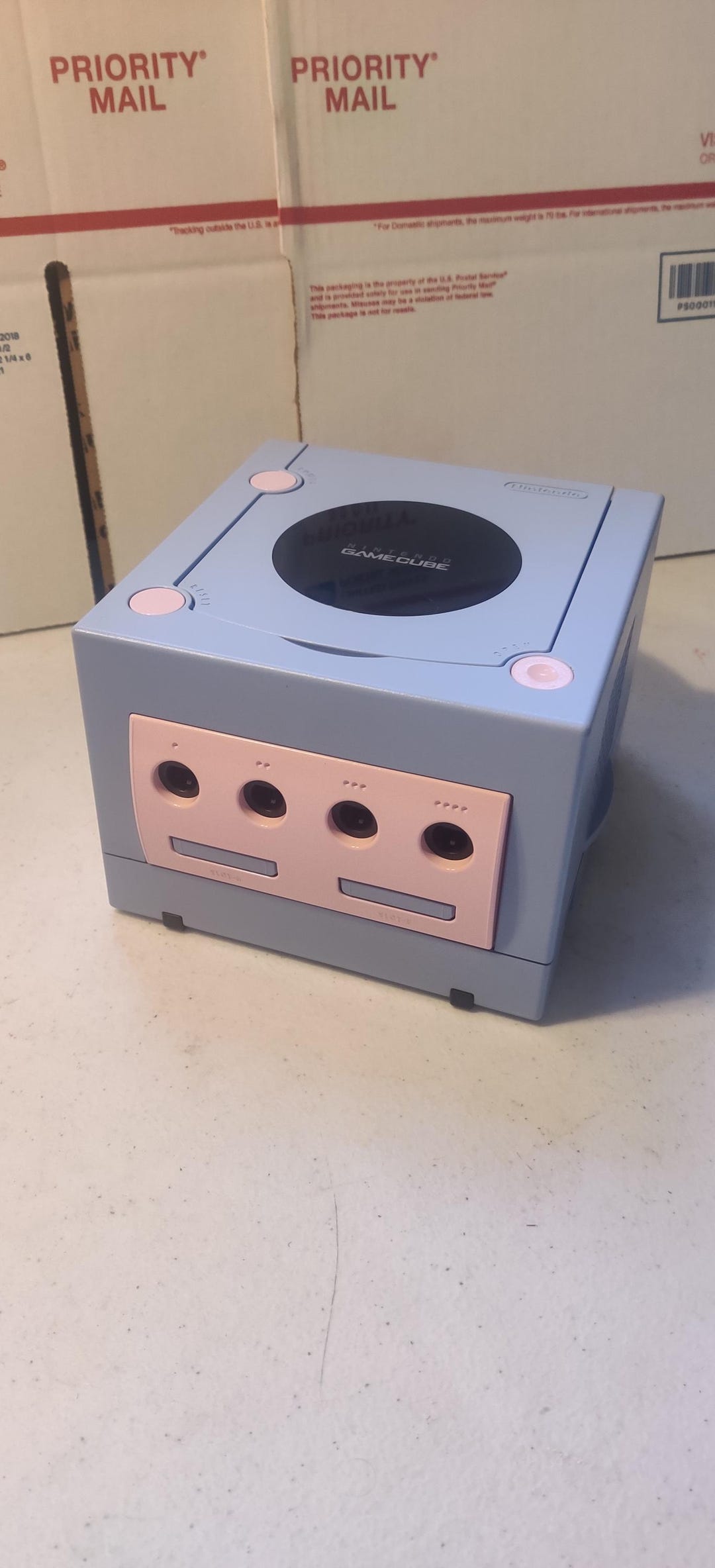 Nintendo Gamecube Light Blue and Light Pink authentic Item Hand Painted ...